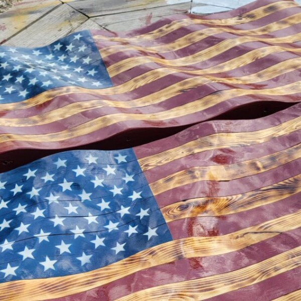Wavy Wooden American Flag - Etsy