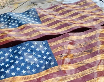Distressed Handmade Wooden Wavy American Flag - Etsy