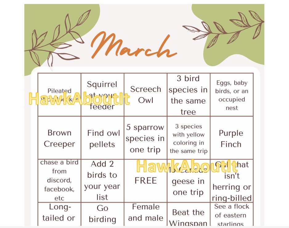 DIGITAL FILE: March Birding Bingo V2 - Etsy