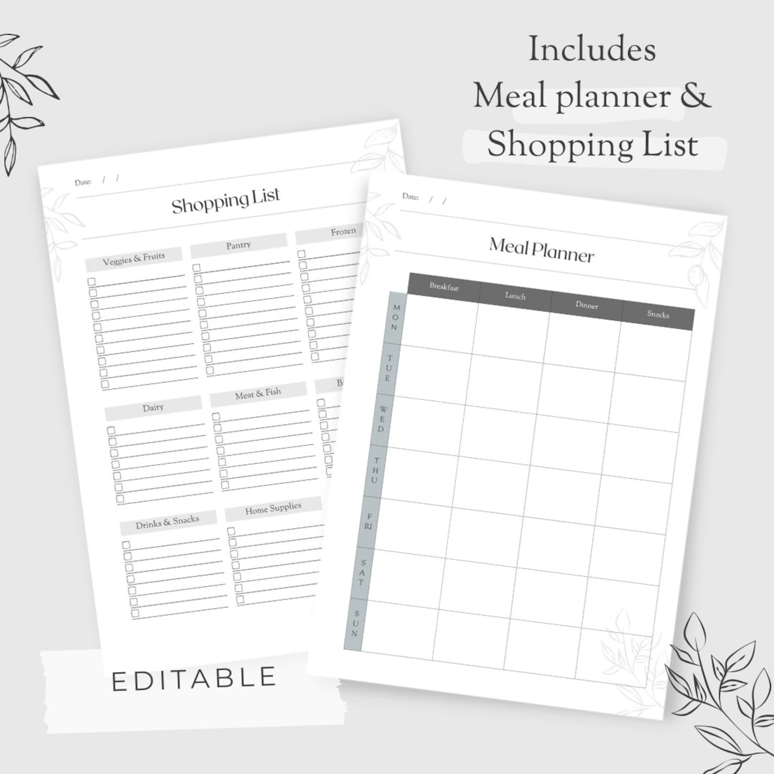 Printable Recipe Cards With BONUS Shopping List and Meal Planner ...