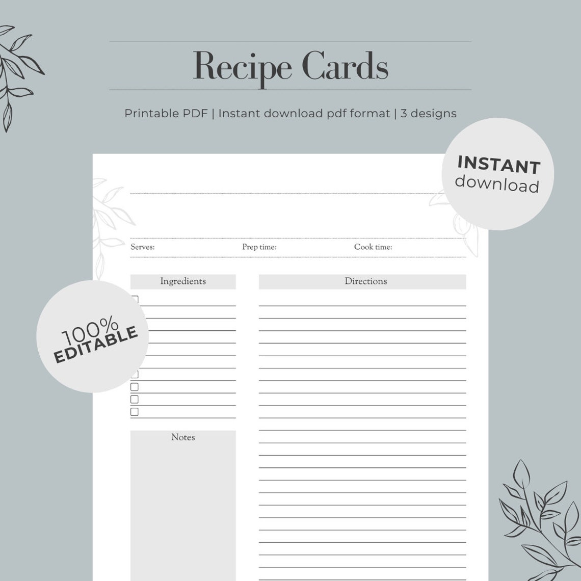 Printable Recipe Cards With BONUS Shopping List and Meal Planner ...