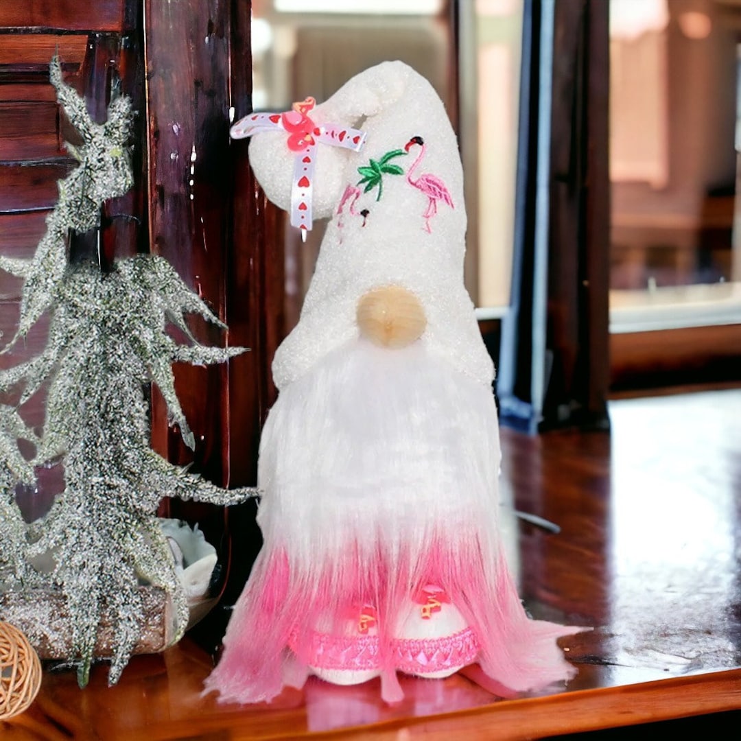 Pink Flamingo Gnome, Cute Pink Gnome, Adorable White and Pink Gnome ...