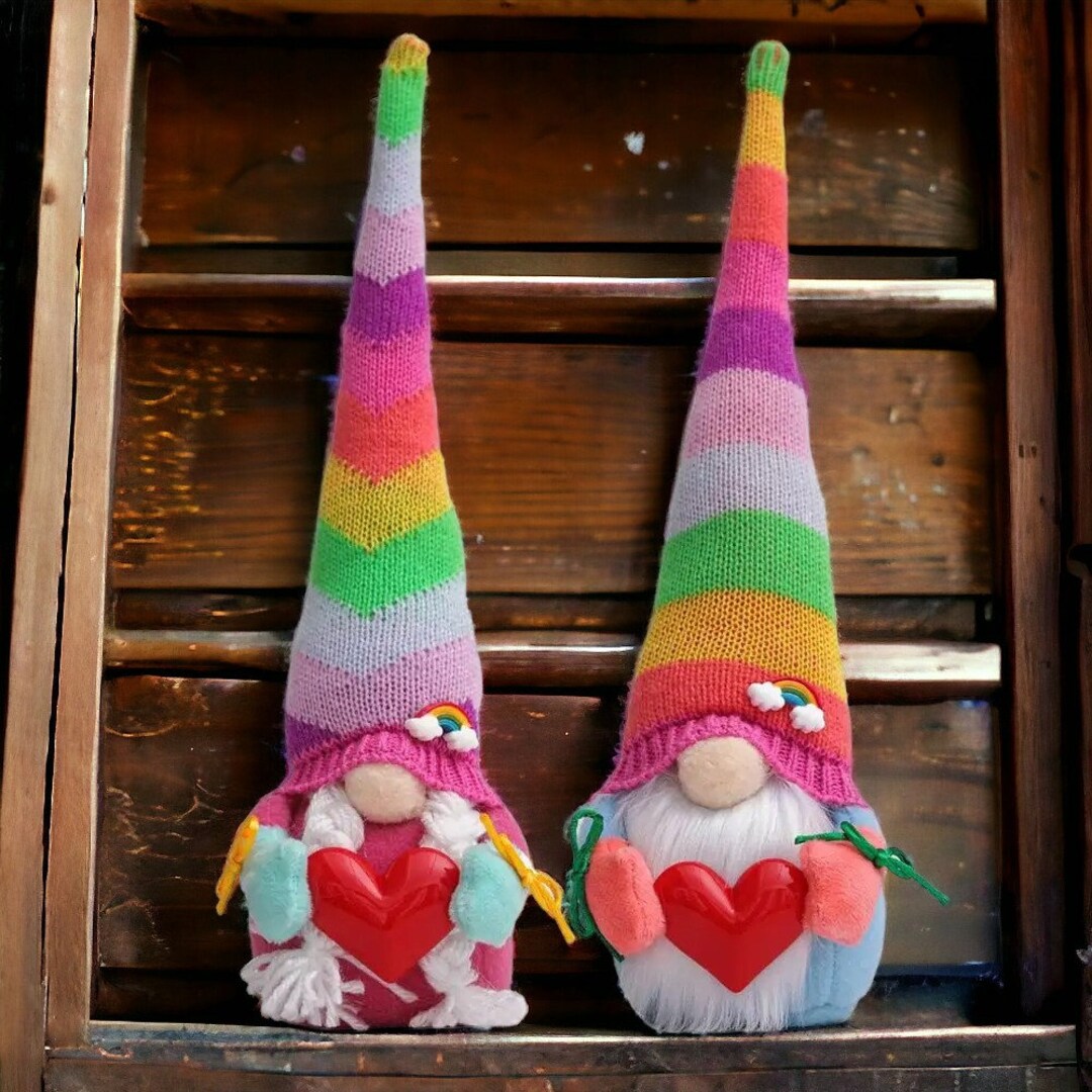 Handcrafted Tiny Rainbow Gnome, Rainbow Gnome With Felt Heart, Cute ...