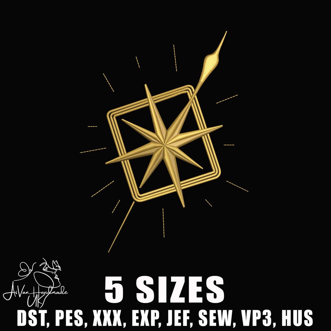 Golden Compass Star Embroidery, Minimalist North Star Embroidery Design ...