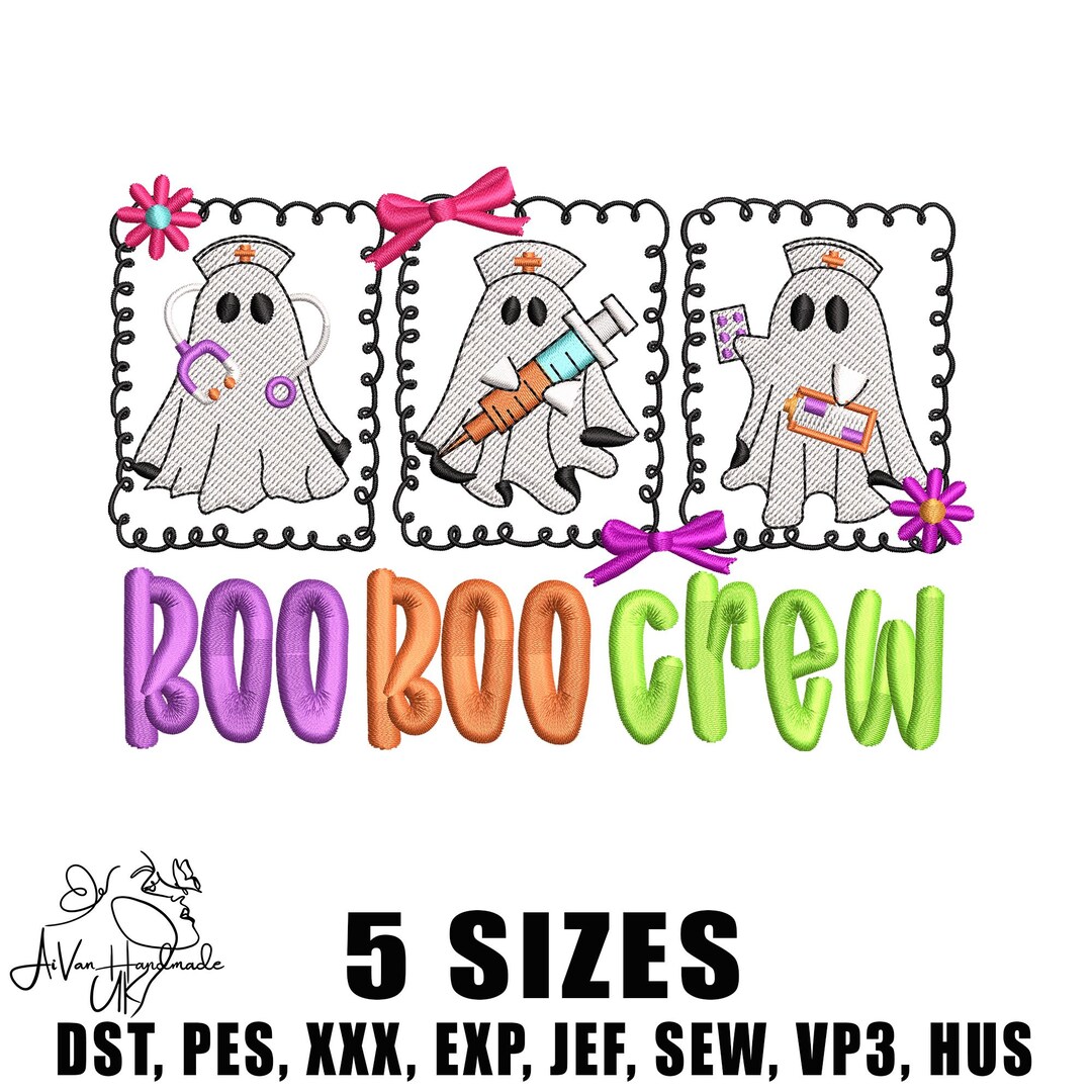 Boo Boo Crew Embroidery Design, Spooky Ghost Nurse Embroidery Design ...