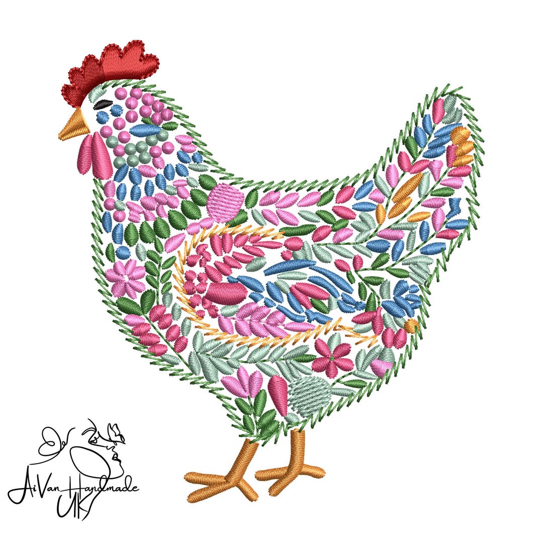 Floral Chicken Machine Embroidery, Funny Crazy Chicken Embroidery ...