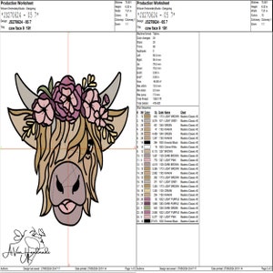 Floral Highland Cow Embroidery Designs Face Highland Cow Embroidery ...