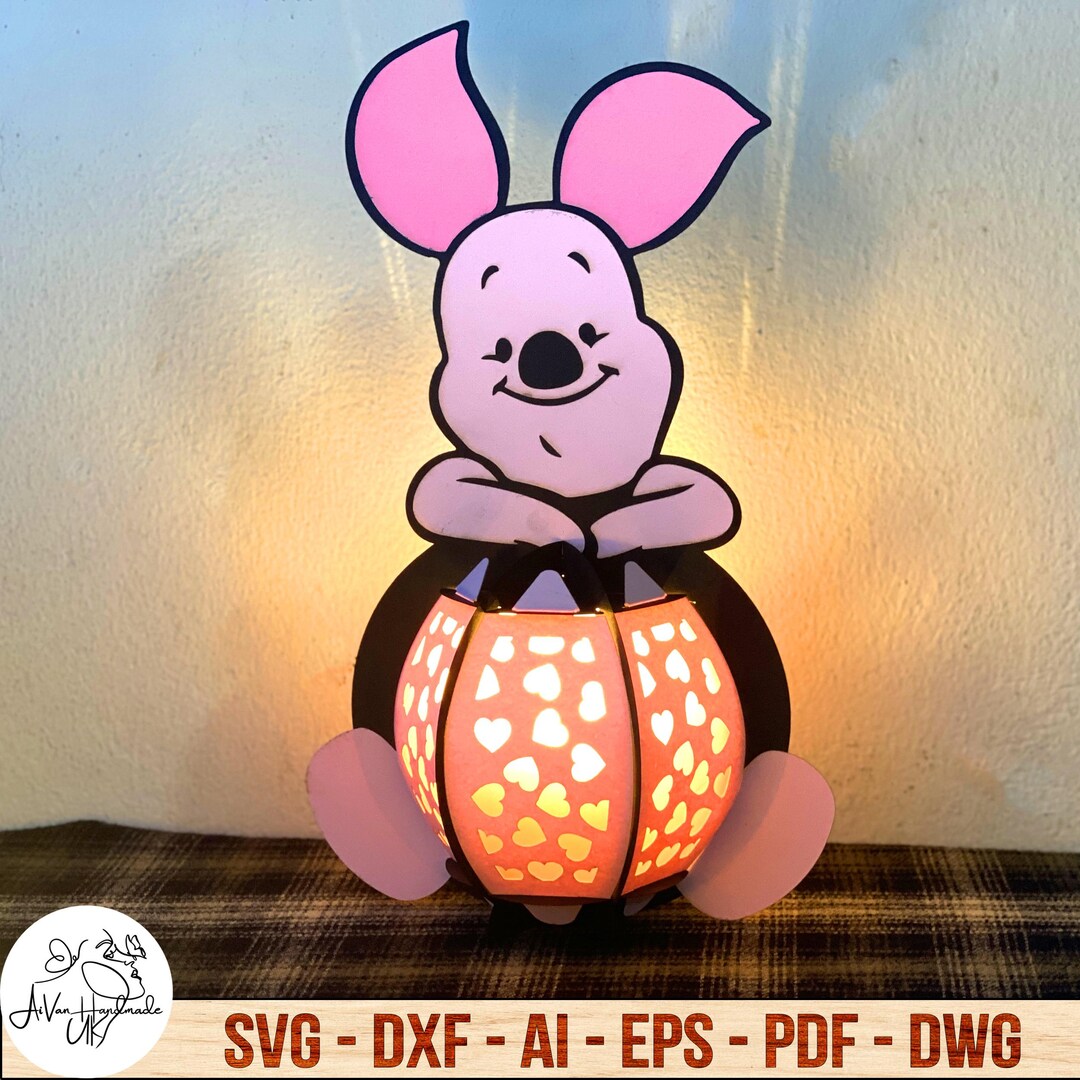 Pink Pig Paper Lantern Svg, Cartoon Character Lantern Cut File Svg ...
