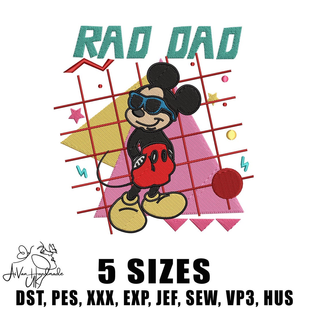 Rad Dad Mouse Embroidery Designs, 80s Retro Dad Machine Embroidery ...