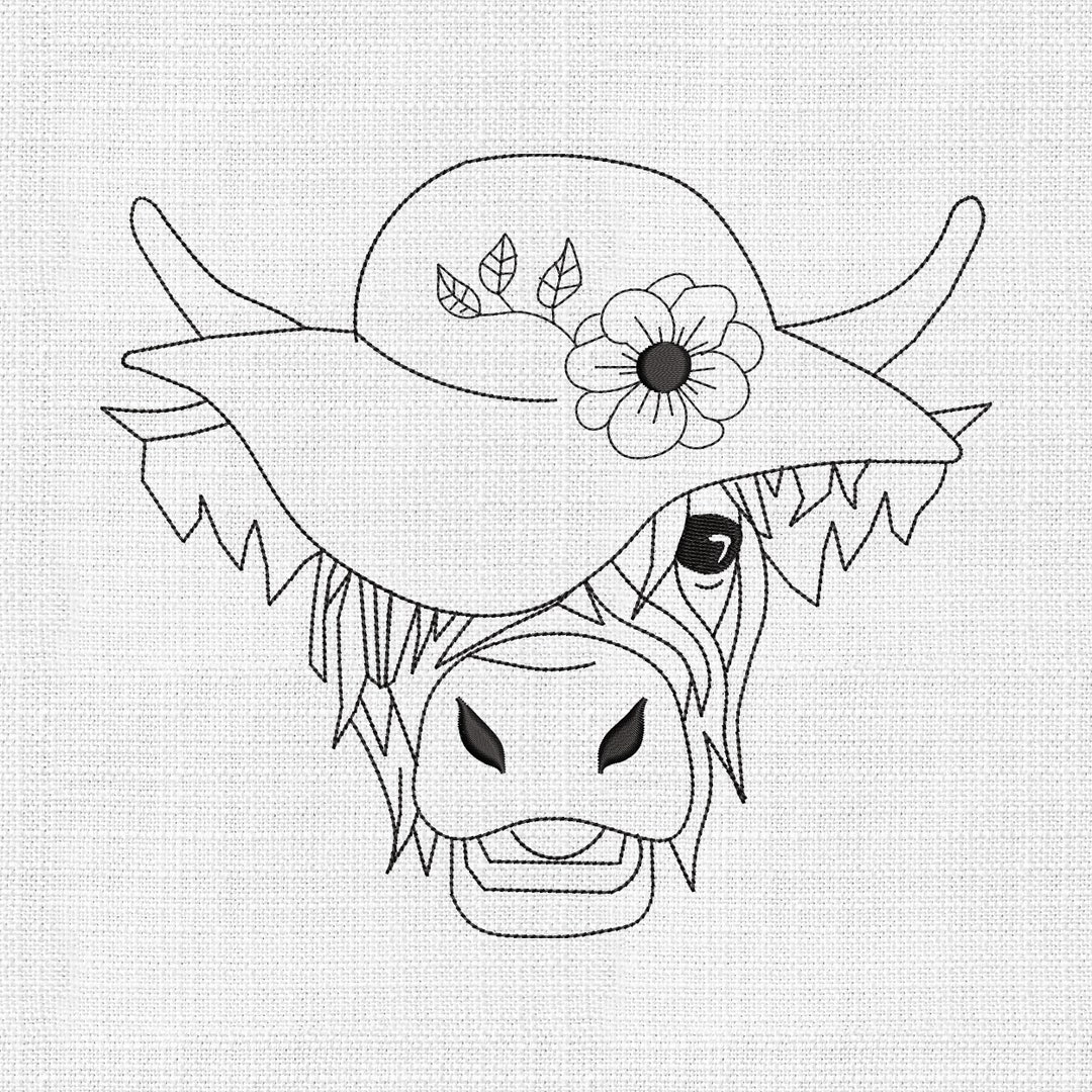 Highland Cow With Flowers Embroidery Designs Cow Face Embroidery ...