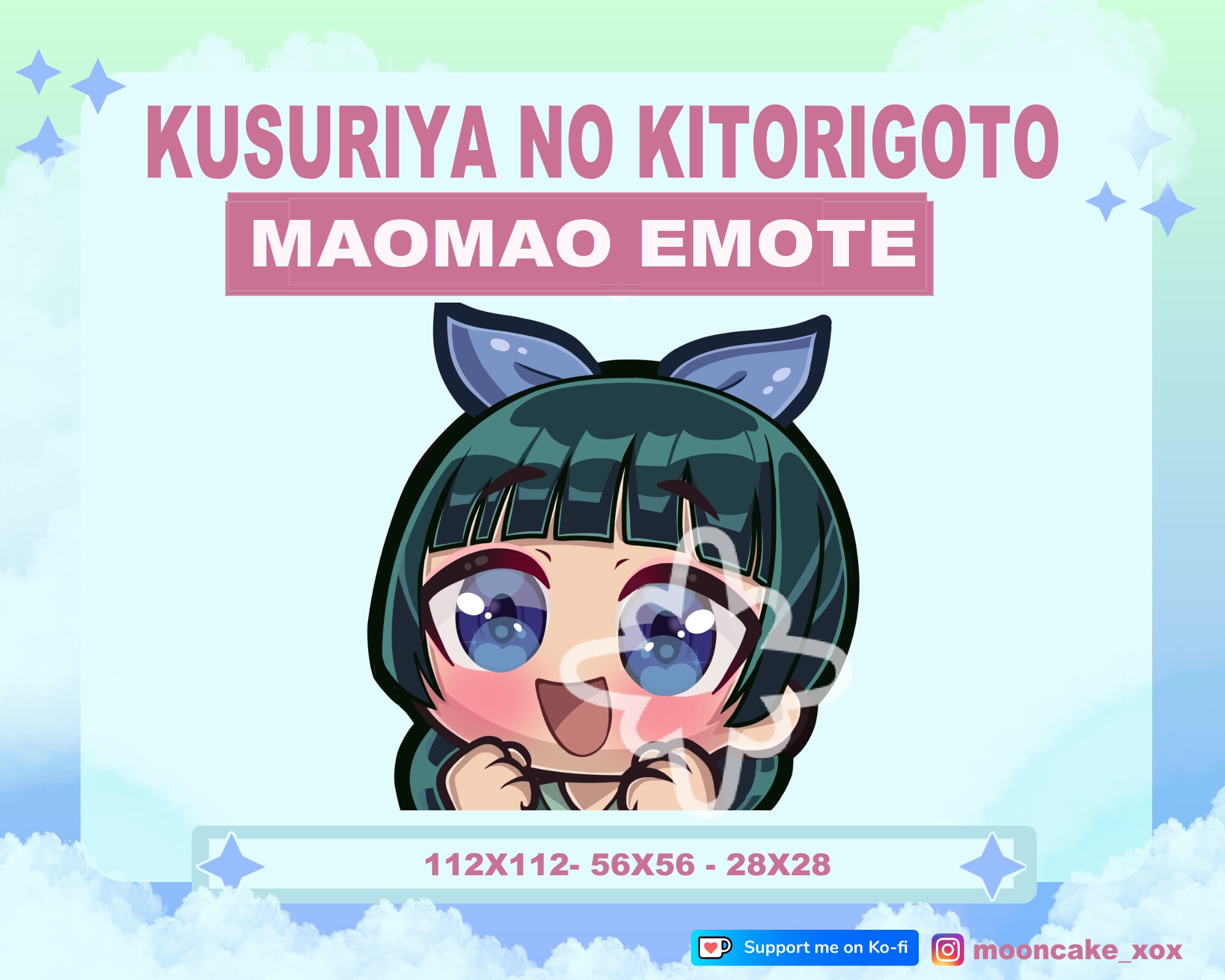 Green Hair Blue Eyes Cute Girl Chibi Emote for Twitch Discord Custom ...
