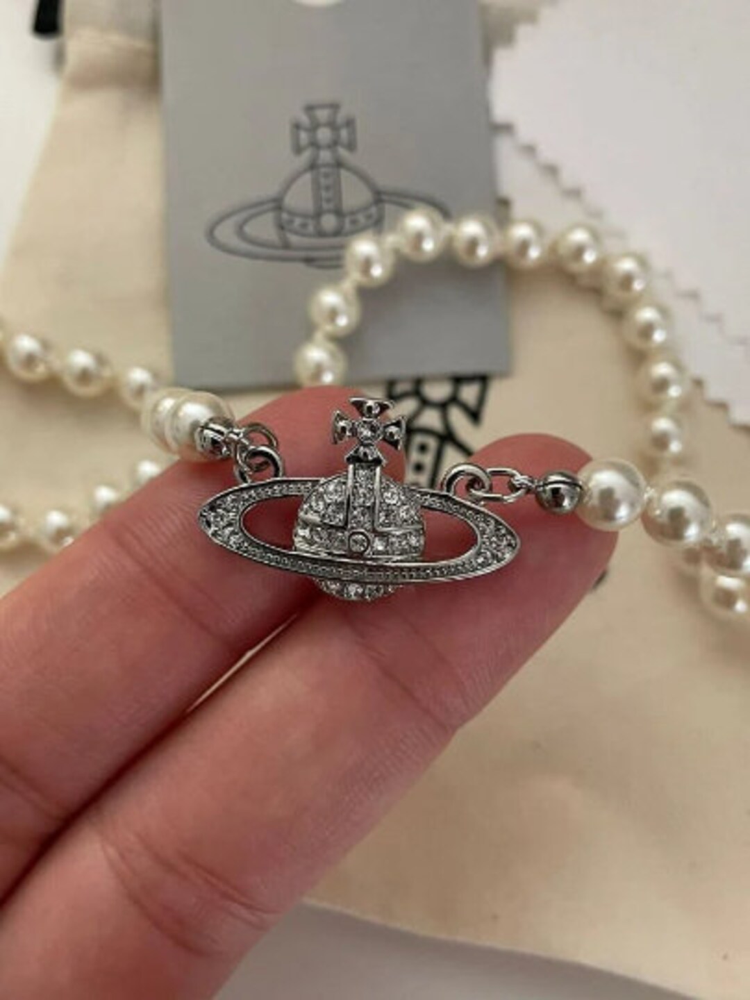 New With Box Vivienne Westwood Silver Mini BAS RELIEF CHOKER Pearl ...