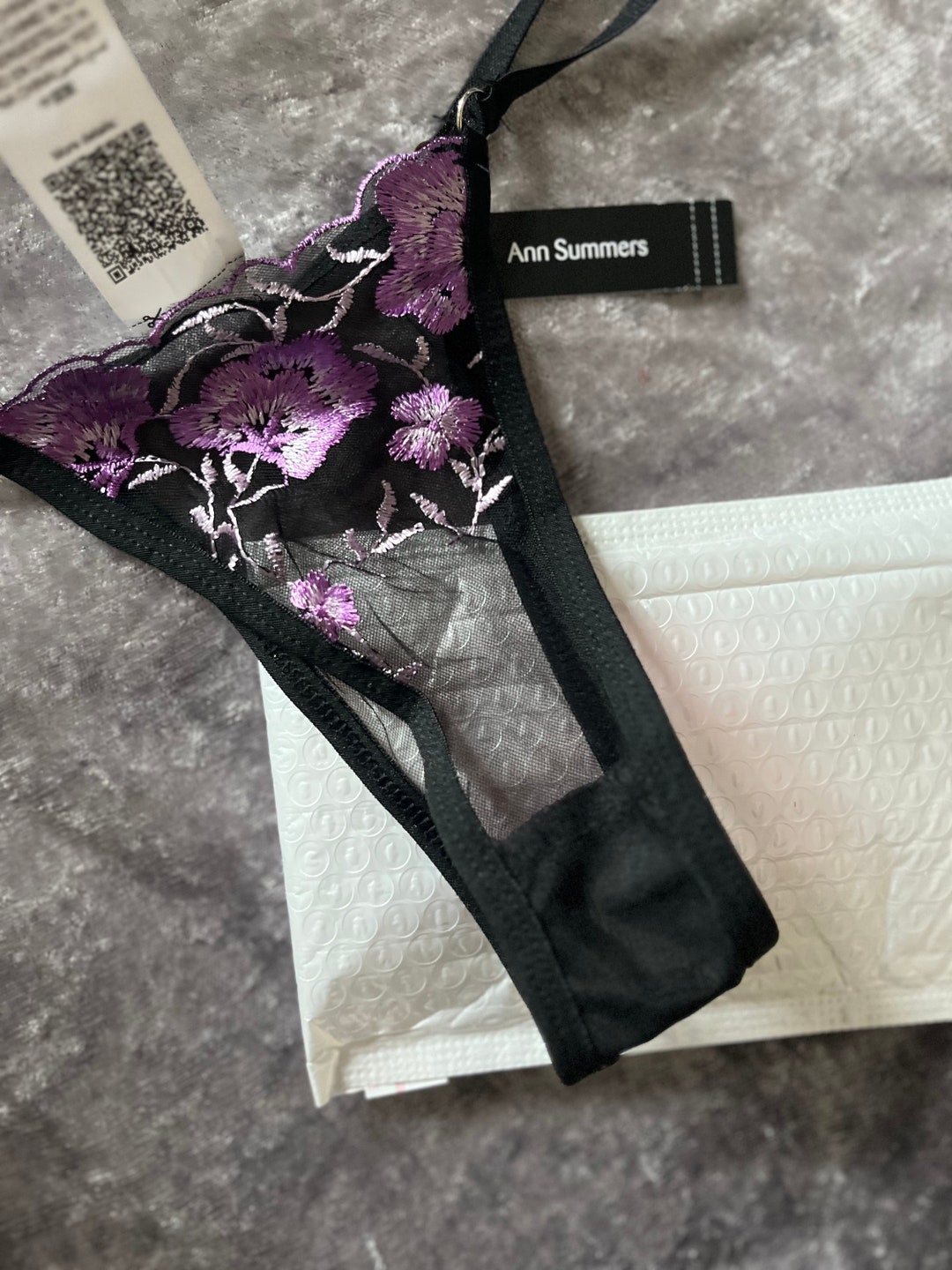 Black Purple Mesh Lace Thong - Etsy