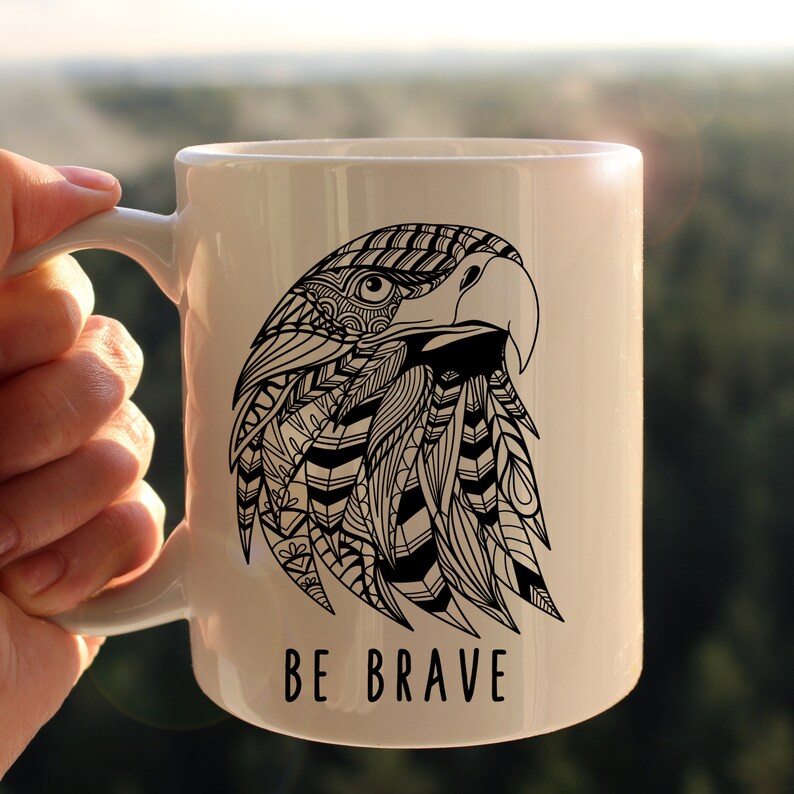 Be Brave Eagle Mug Inspirational Quote Ceramic Mug Black and White ...