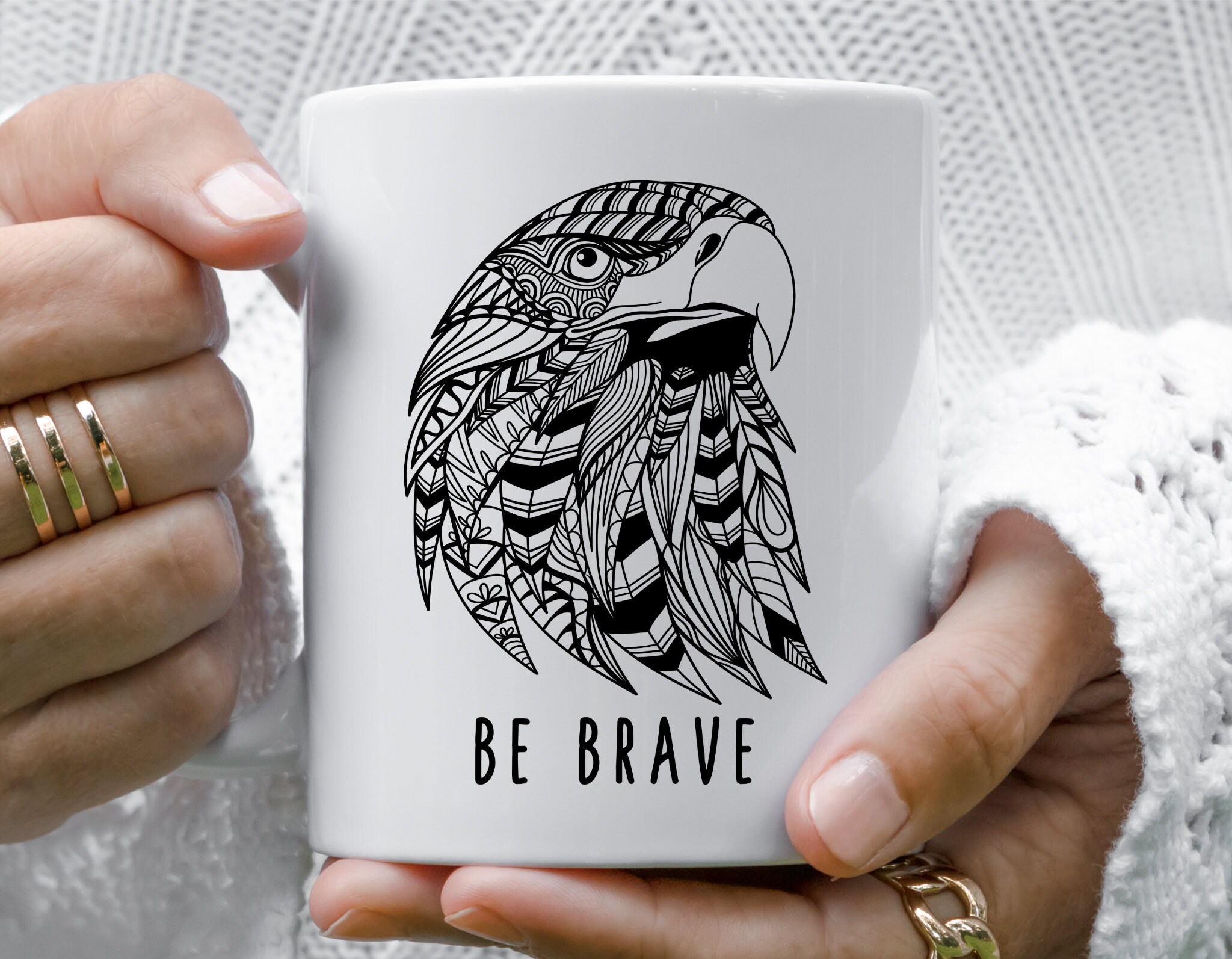 Be Brave Eagle Mug Inspirational Quote Ceramic Mug Black and White ...