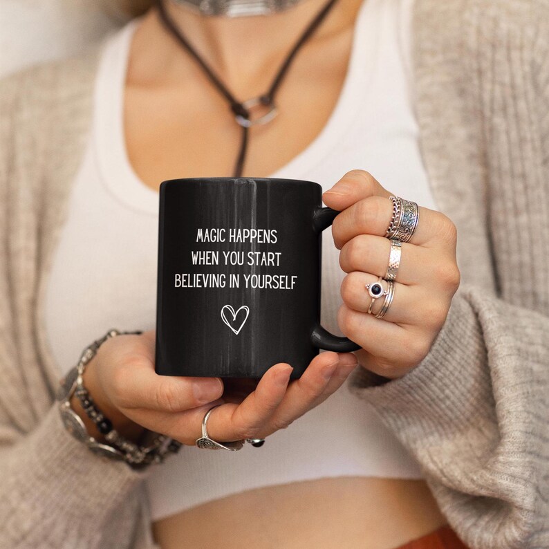 Inspirational Quote Mug, Magic Happens When You Start Believing in ...