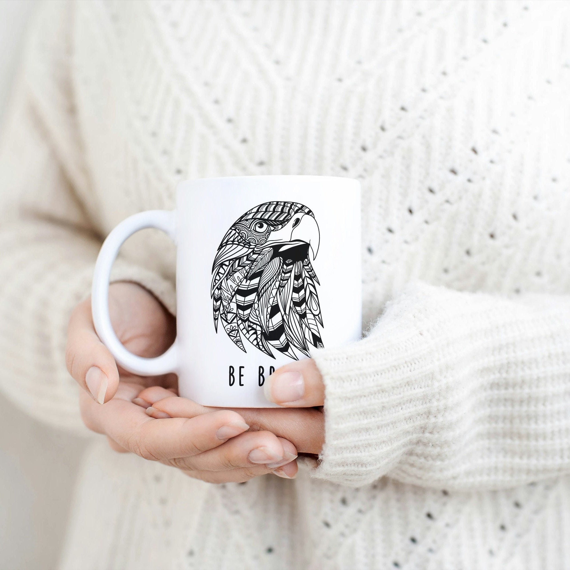 Be Brave Eagle Mug Inspirational Quote Ceramic Mug Black and White ...