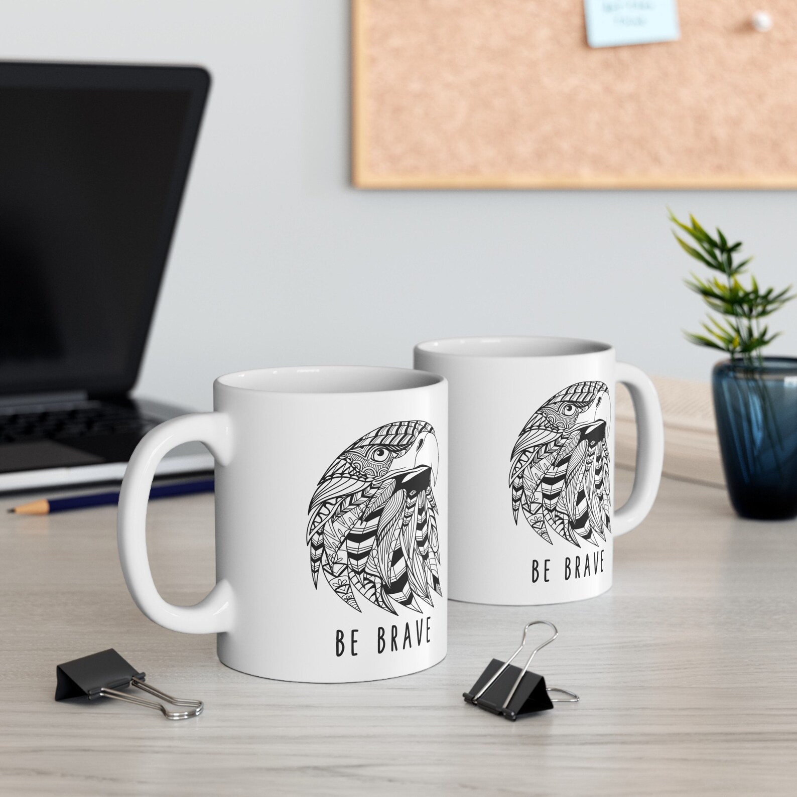 Be Brave Eagle Mug Inspirational Quote Ceramic Mug Black and White ...
