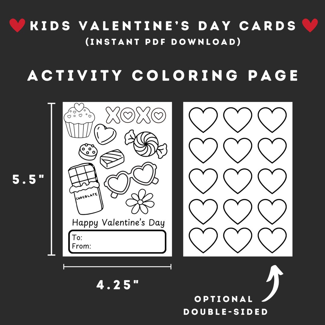 Kids Cute Coloring Activity Page Valentine Card Digital Download PDF - Etsy