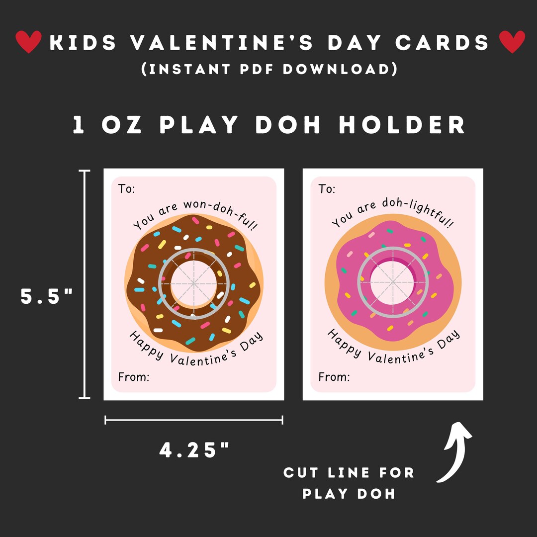 Kids Play Dough Holder Doughnut Valentine's Day Valentine Card Digital ...