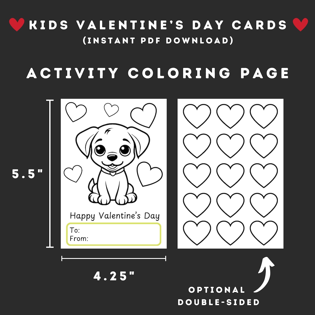 Kids Puppy Dog Cute Coloring Activity Page Valentine's Day Valentine ...