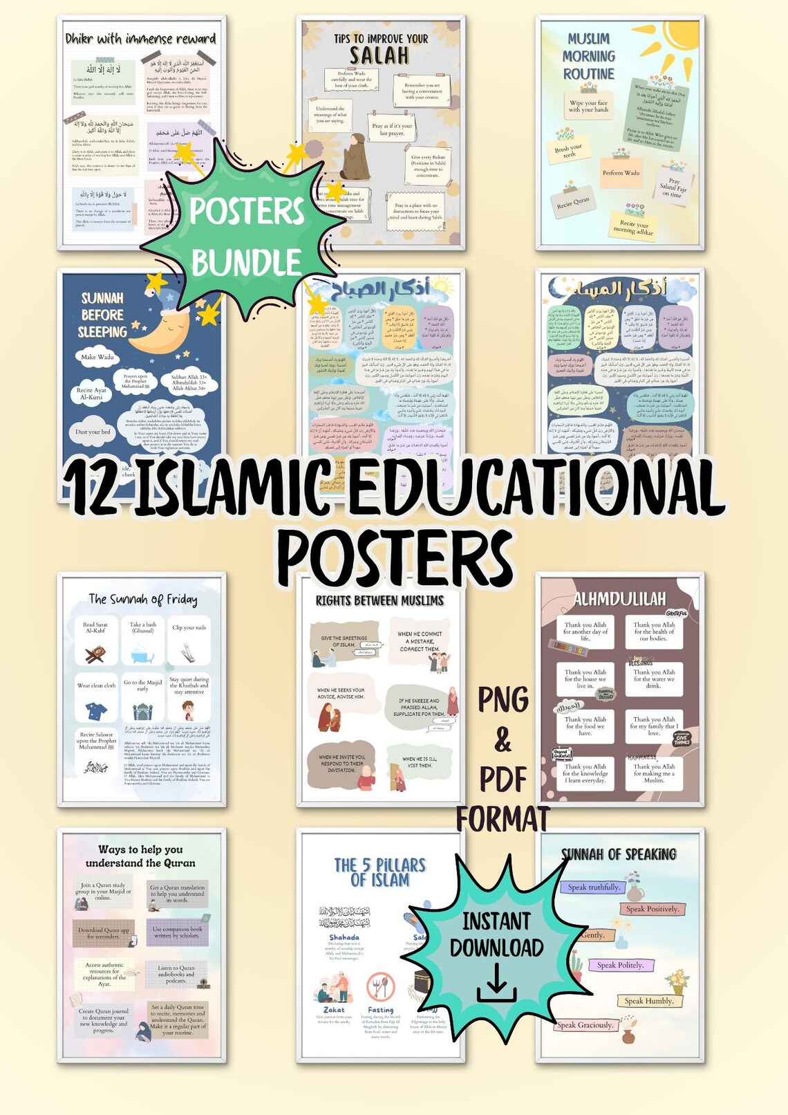 Islamic Educational Posters Bundle for Kids – Salah Tips, Morning ...