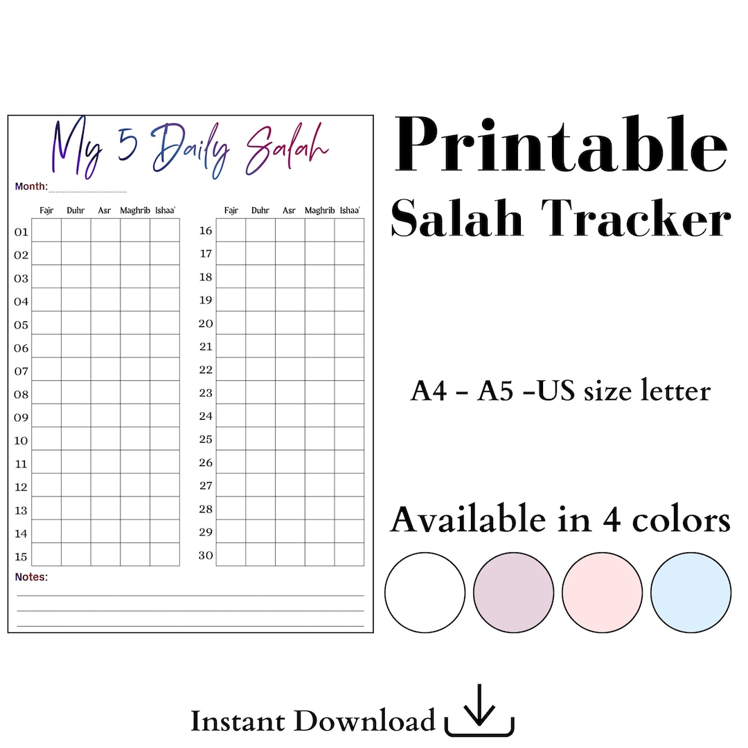 Salah Tracker | Monthly Salah Tracker | Prayer Tracker | Printable ...