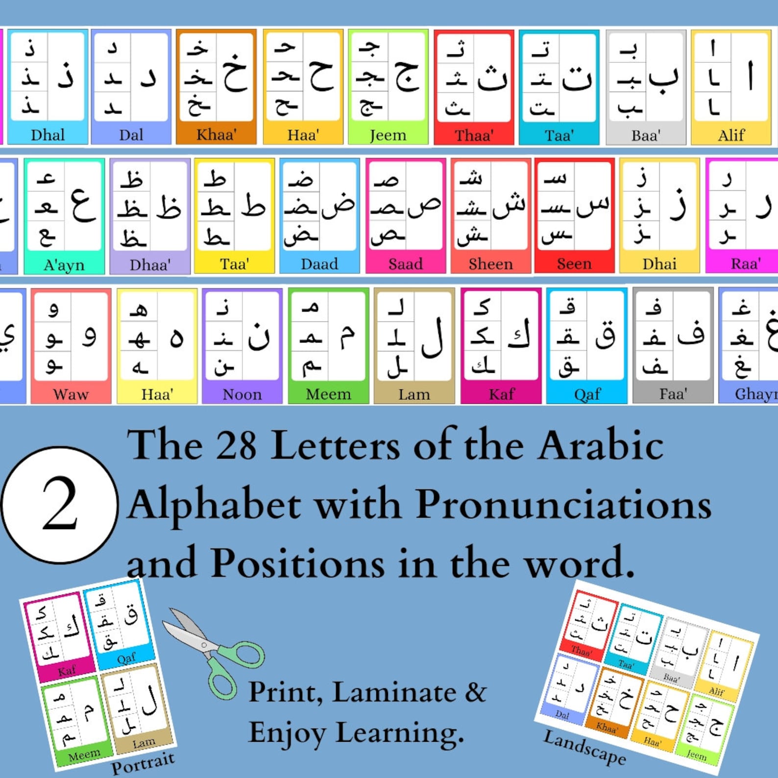 Arabic Alphabet Flashcards, Arabic Letters, Arabic Tashkeel, Arabic ...