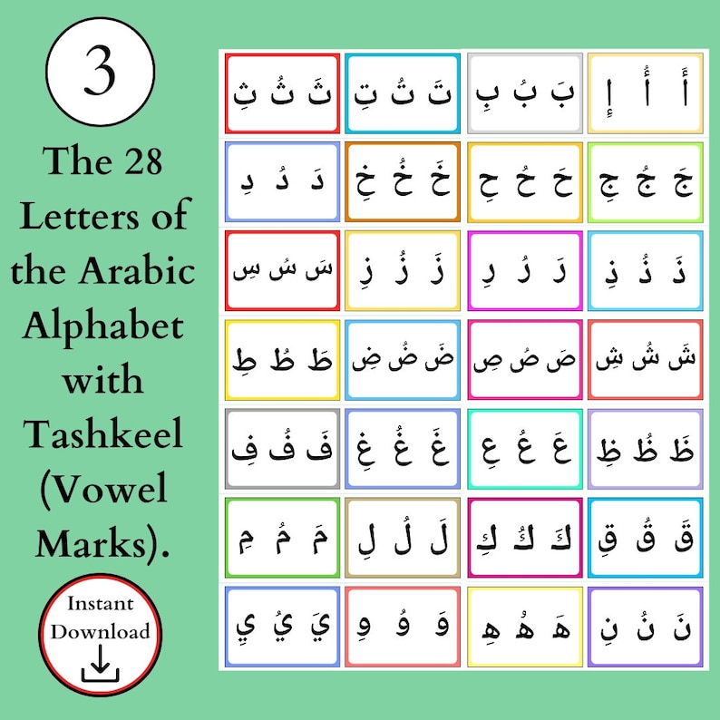 Arabic Alphabet Flashcards, Arabic Letters, Arabic Tashkeel, Arabic Vowel Marks, Letters ...