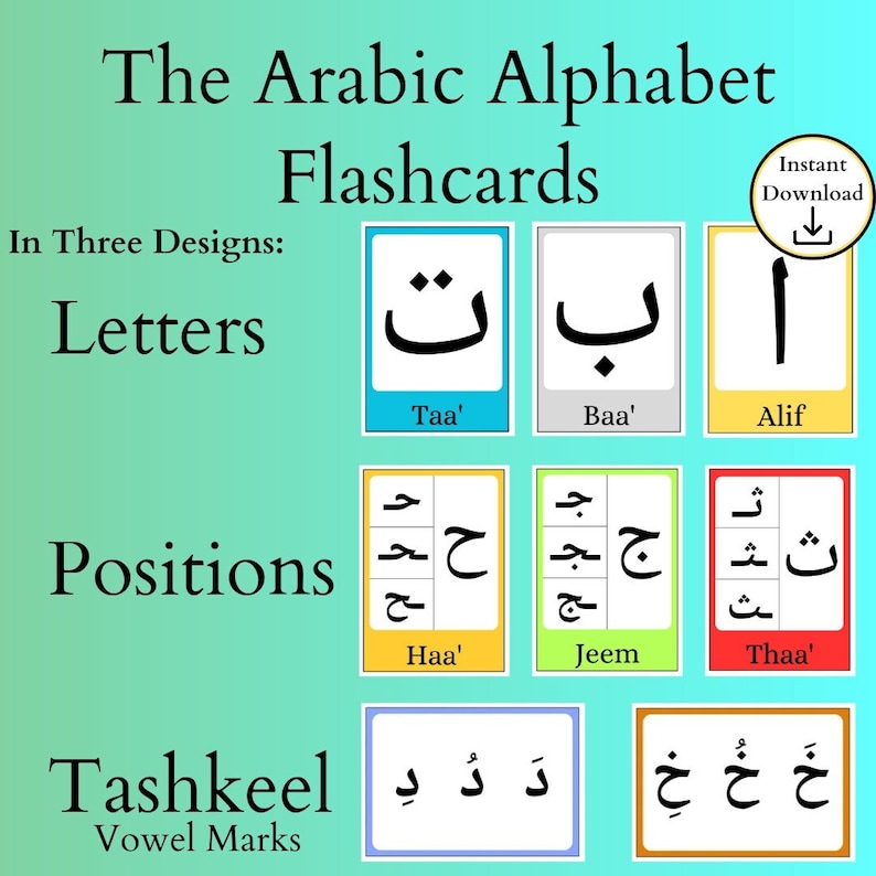 Arabic Alphabet Flashcards, Arabic Letters, Arabic Tashkeel, Arabic ...