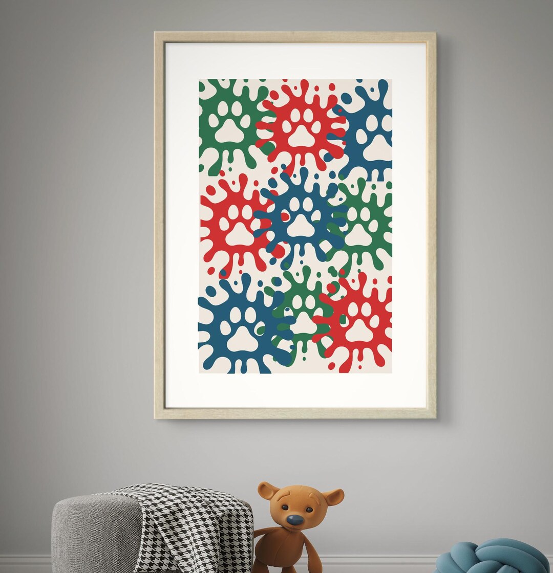 Retro Watercolor Paw Wall Art Print, Abstract Colorful Paw on Canvas ...