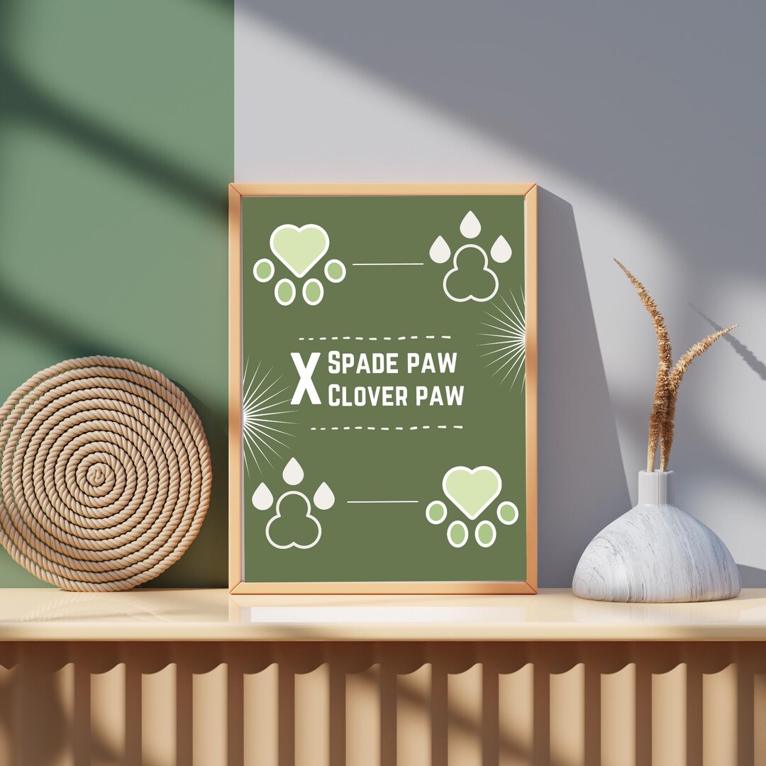 Spades Paw X Clover Paw Trendy Poster Print, Playing Card Art, Green ...