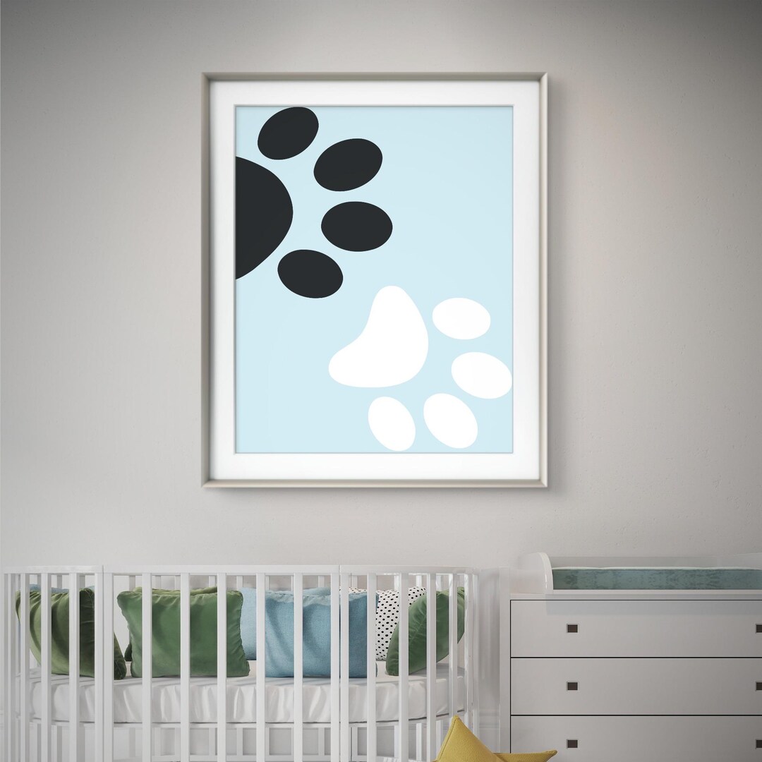 Blue and White Paw Wall Art Print, Nursery Printable, Paw Retro Poster ...