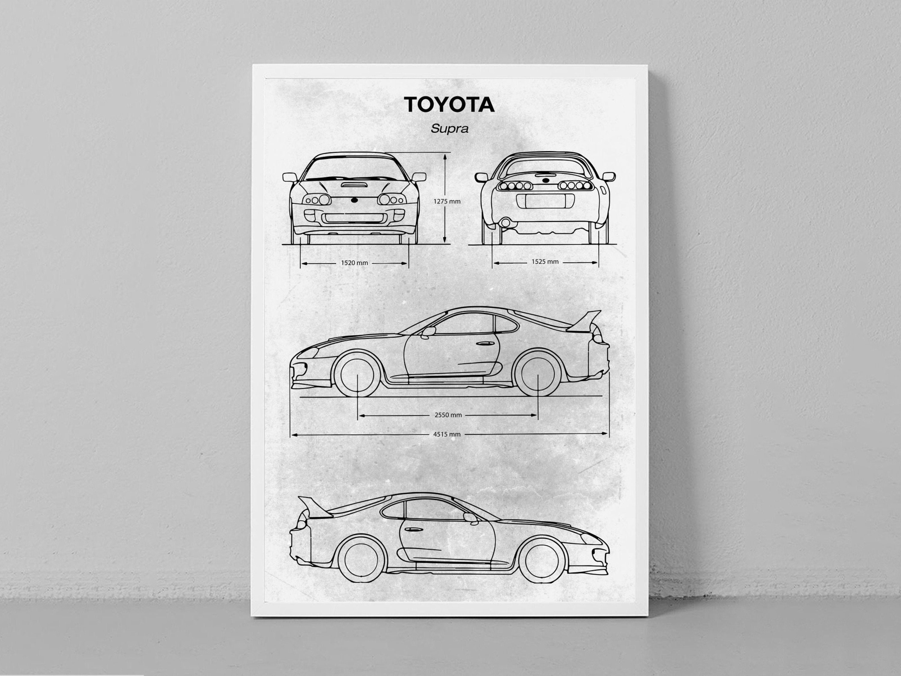 TOYOTA Supra 2JZ Technical Drawing Wall Art CANVAS Poster Painting ...