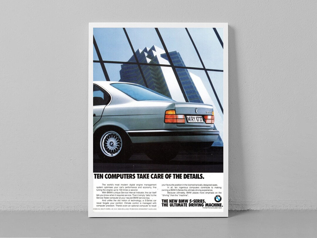 BMW 5 Series E34 525i 530i 540i M5 Retro Brochure Vintage Wall Art ...