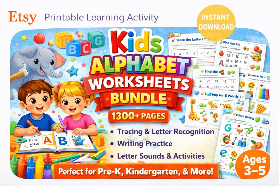 Alphabet Worksheets Bundle | 1300+ Pages, Letter Tracing (PDF Download ...