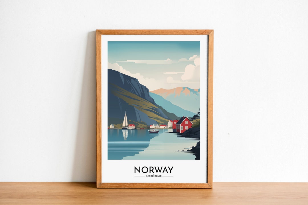 Norway Harbour in the Fjord Premium Travel Poster Minimalist Retro ...