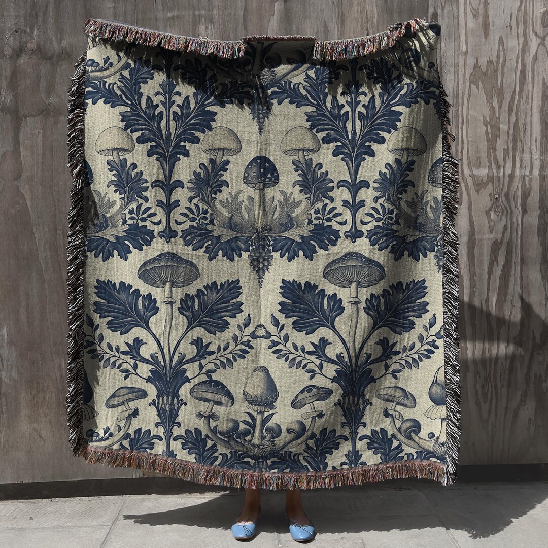 William Morris Damask Blanket - Boho Mushroom Woven Throw, Cottagecore ...