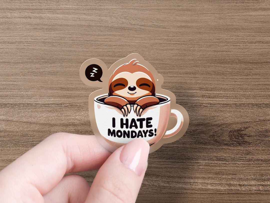 Cute Sloth Sticker, I Hate Mondays Sticker, Funny Animal Sticker, Work ...
