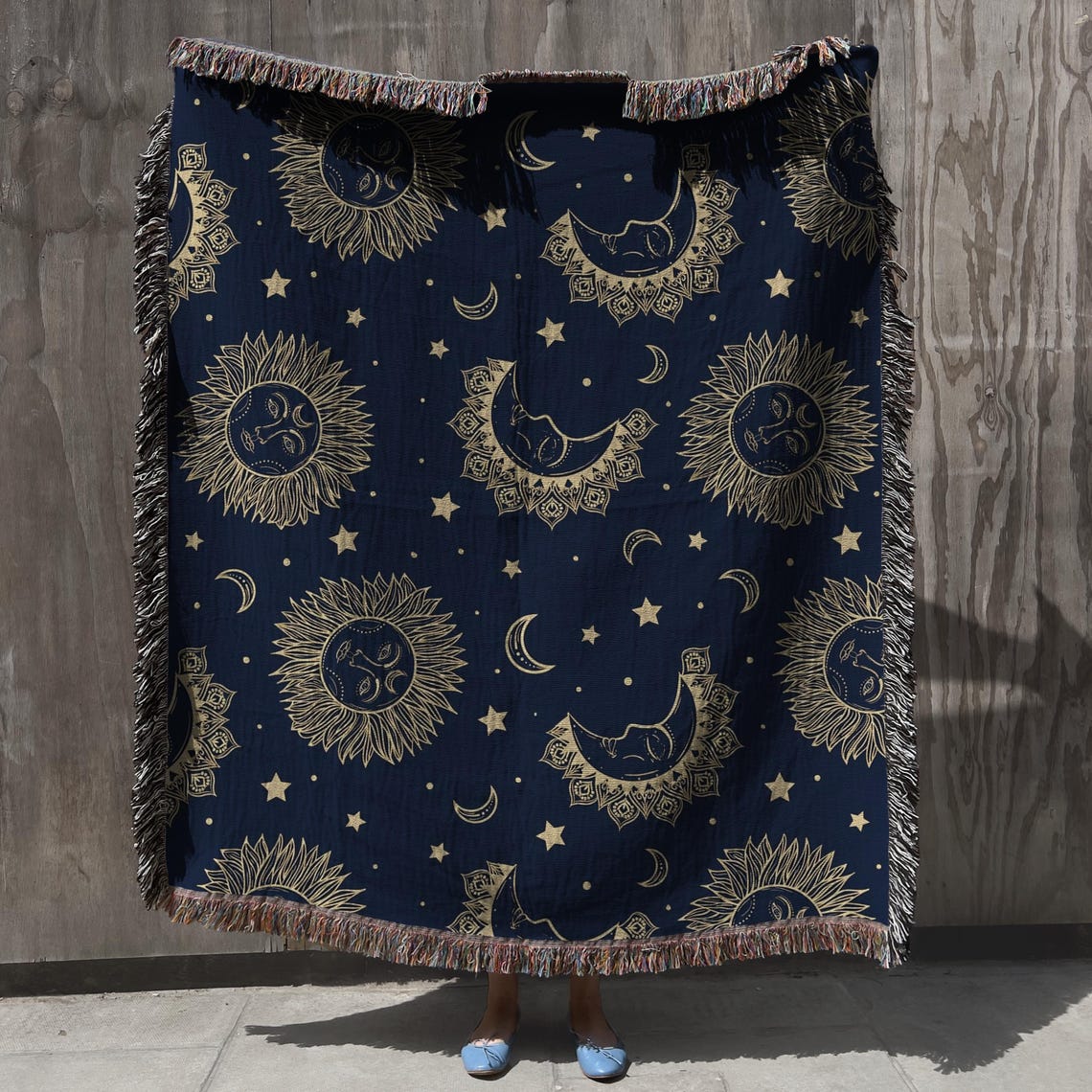 Sun and Moon Woven Blanket - Celestial Lunar Stars Throw, Bohemian Home ...