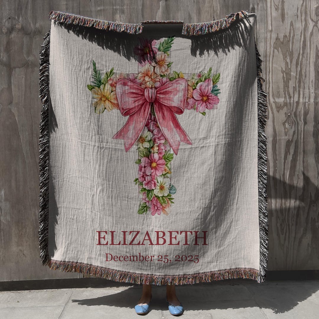 Personalized Baptism Blanket for Baby Girl, Custom Name Christening ...