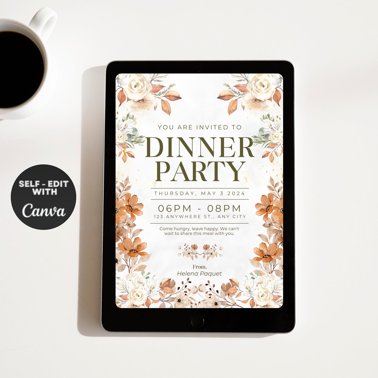 Wildflower Dinner Party Invite Floral Brunch Party Invitation Card ...