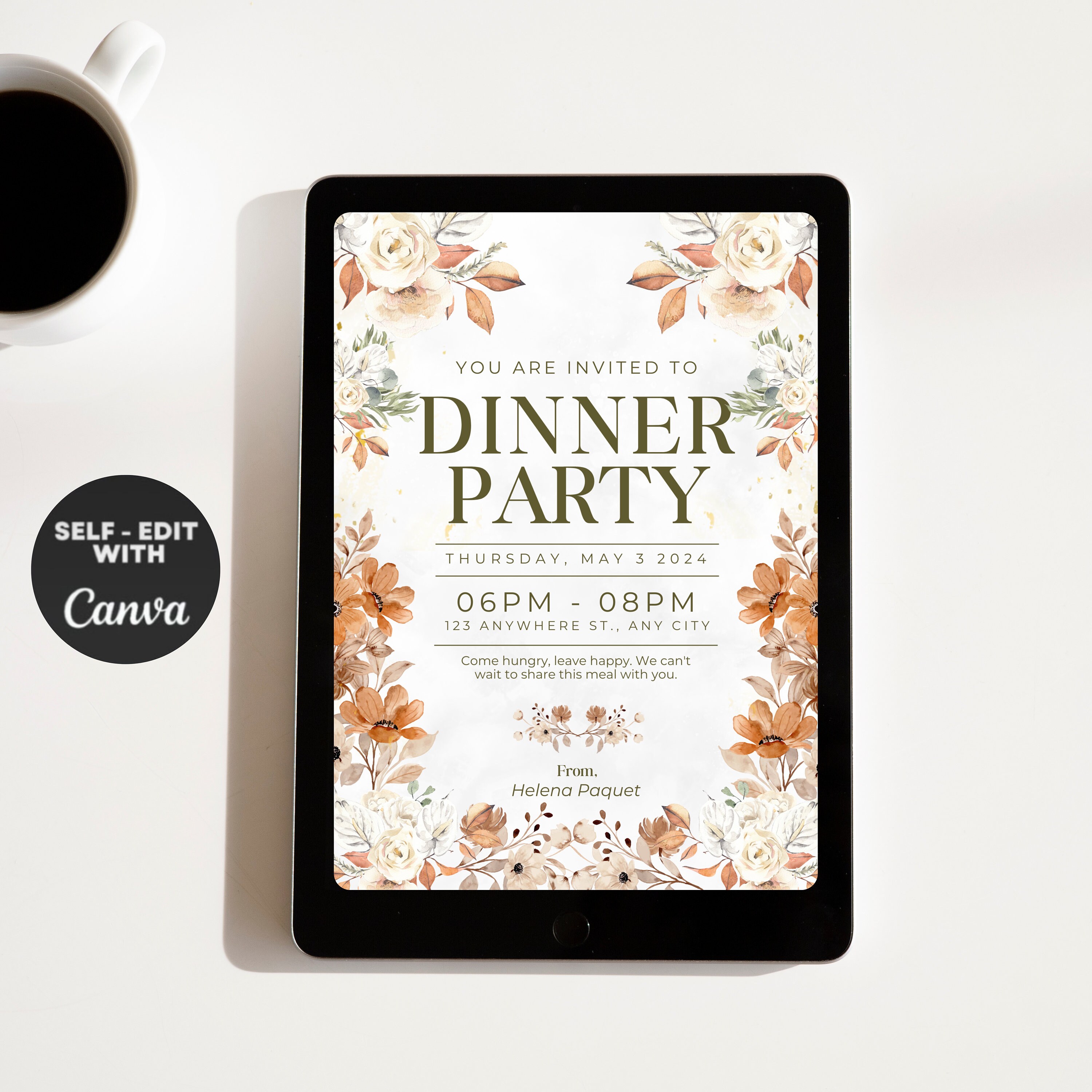 Wildflower Dinner Party Invite Floral Brunch Party Invitation Card ...