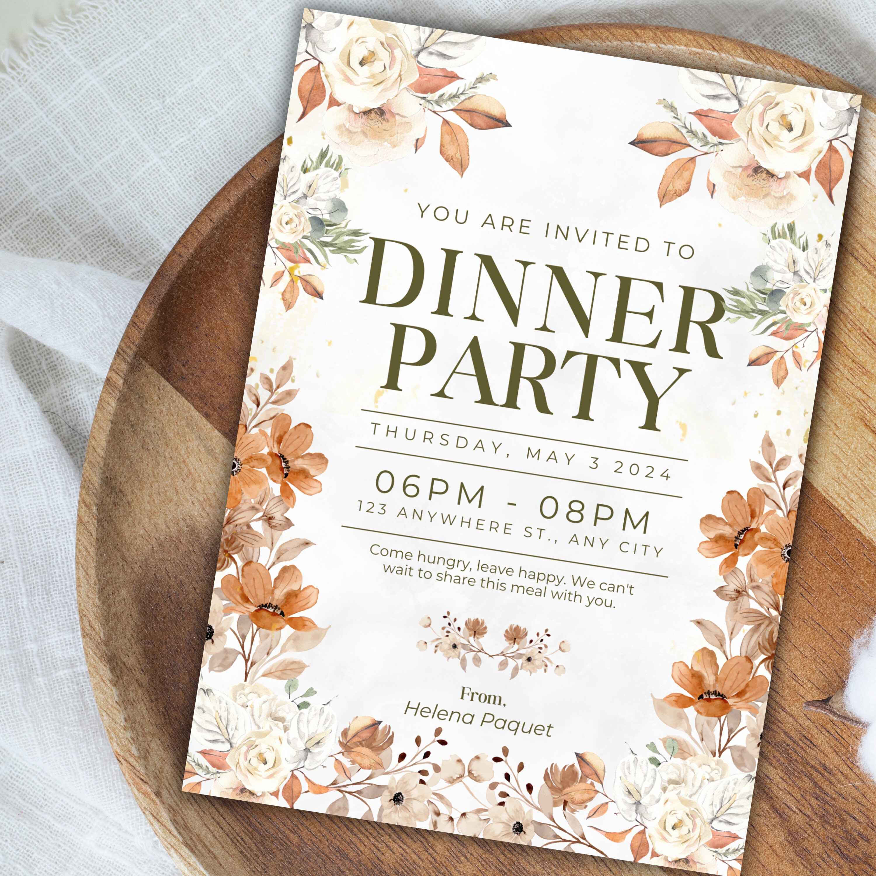 Wildflower Dinner Party Invite Floral Brunch Party Invitation Card ...