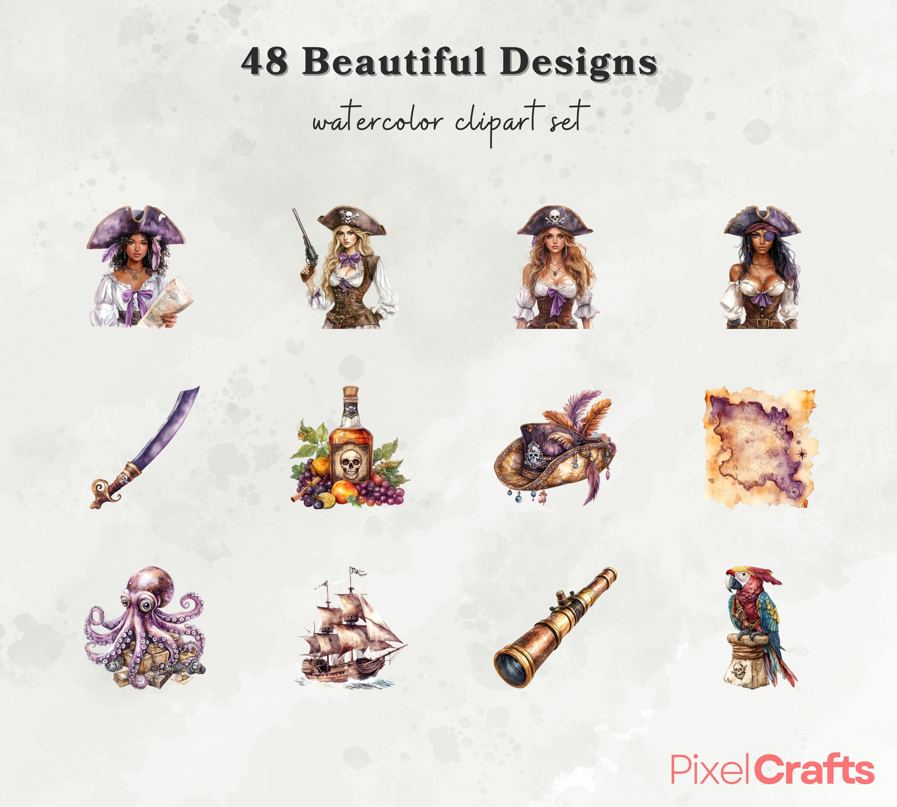 Watercolor Pirates Clipart Bundle, Nautical Clipart, Pirates Png Bundle ...