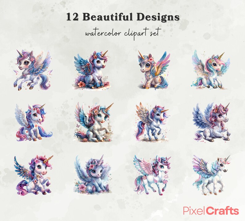 Watercolor Baby Unicorn Clipart, Cute Unicorn Png, Rainbow Unicorn ...