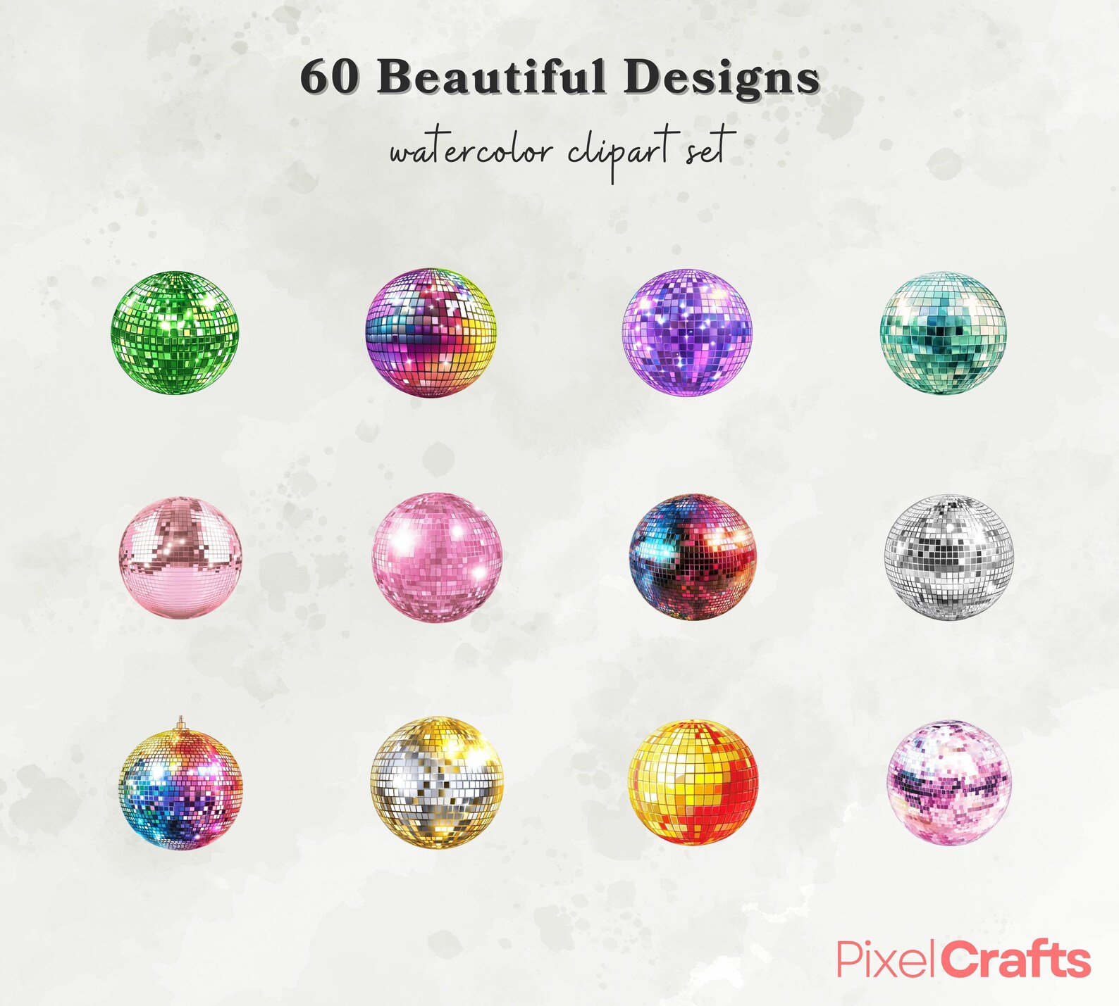 Watercolor Disco Ball Clipart Bundle, Dance Clipart, Colorful Disco ...