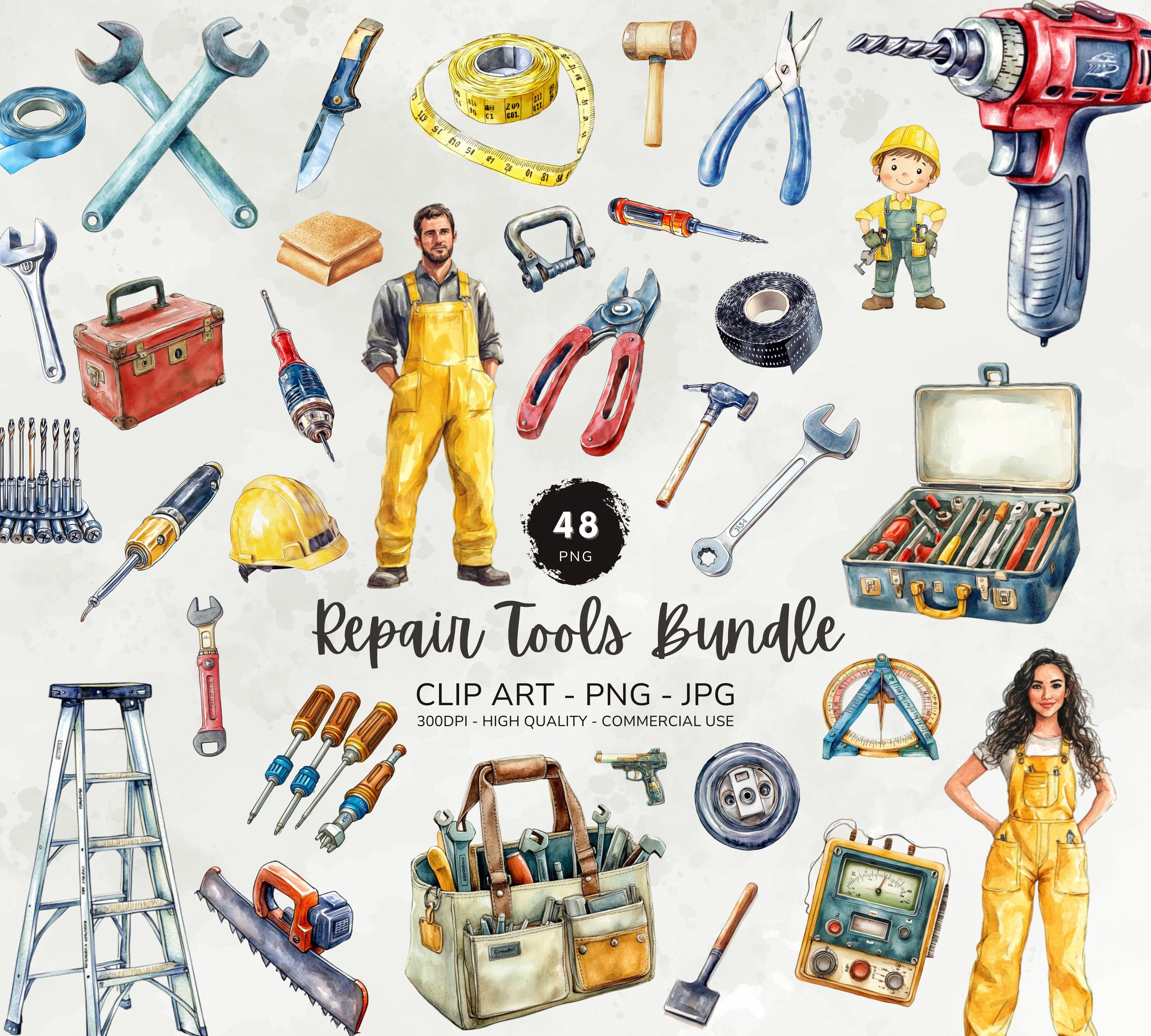 Repair Tools Clipart Bundle, Watercolor Hand Tool Png, Construction ...