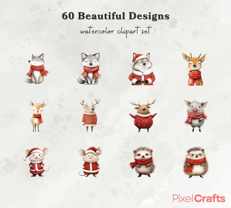 Christmas Woodland Animals Clipart, Christmas Clipart, Woodland ...