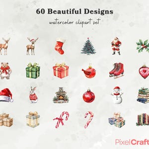 Christmas Clipart Bundle, Santa Clipart, Watercolor Christmas Graphics ...